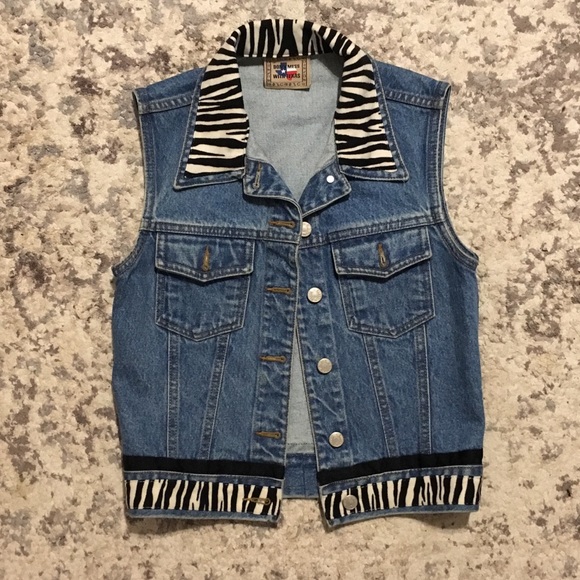 Jackets & Coats | Jean Vest With Zebra Print | Poshmark